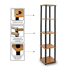 FURINNO Turn-N-Tube 5-Tier Corner Square Rack Display Shelf, Round, Light Cherry/Black