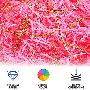Yaegoo 1 LB Crinkle Cut Paper Shred Filler, Pink and Gold Kraft Shredded Paper for Gift Wrapping & Basket Filling