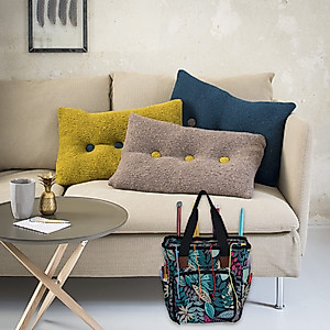 Looen Yarn Knitting Storage Tote-Large Capacity Crochet Organizer Portable Travel Bag With Shoulder Strap Crochet Hooks Case for Unfinished Bulk Project