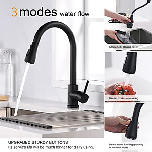 Sink Faucet, Black Kitchen Faucet with Pull Down Sprayer VFAUOSIT Commercial Stainless Steel Laundry Single Handle Pull Out Kitchen Faucets with Deck Plate, with Matte Black Deck Plate