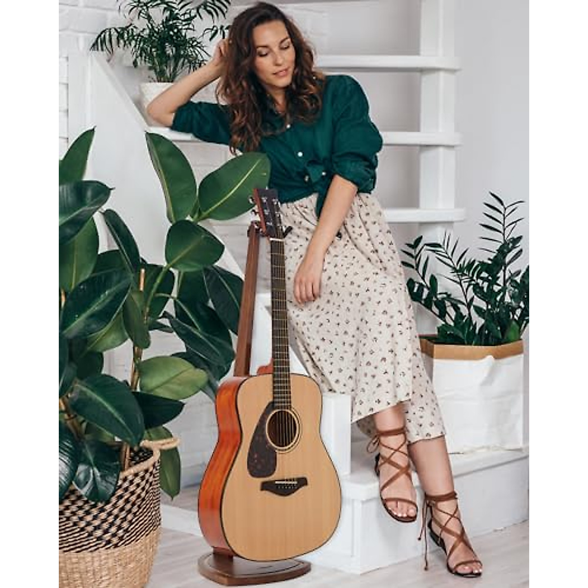 Musbeat Acoustic Guitar Stand, Wood Guitar Stands Floor for Acoustic Guitar, Wooden Guitar Stand for Electric Guitar, Mandolin, Black Walnut Guitar Hanging Stand for Home, Living Room, Decoration