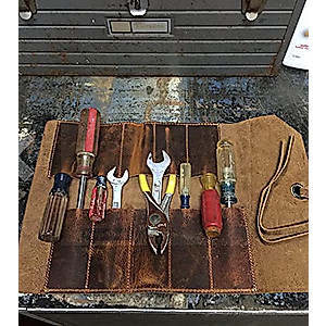 Leather Tool Roll Up Pouch - Leather Tool Wrench Roll/Chisel Bag by RUSTIC TOWN