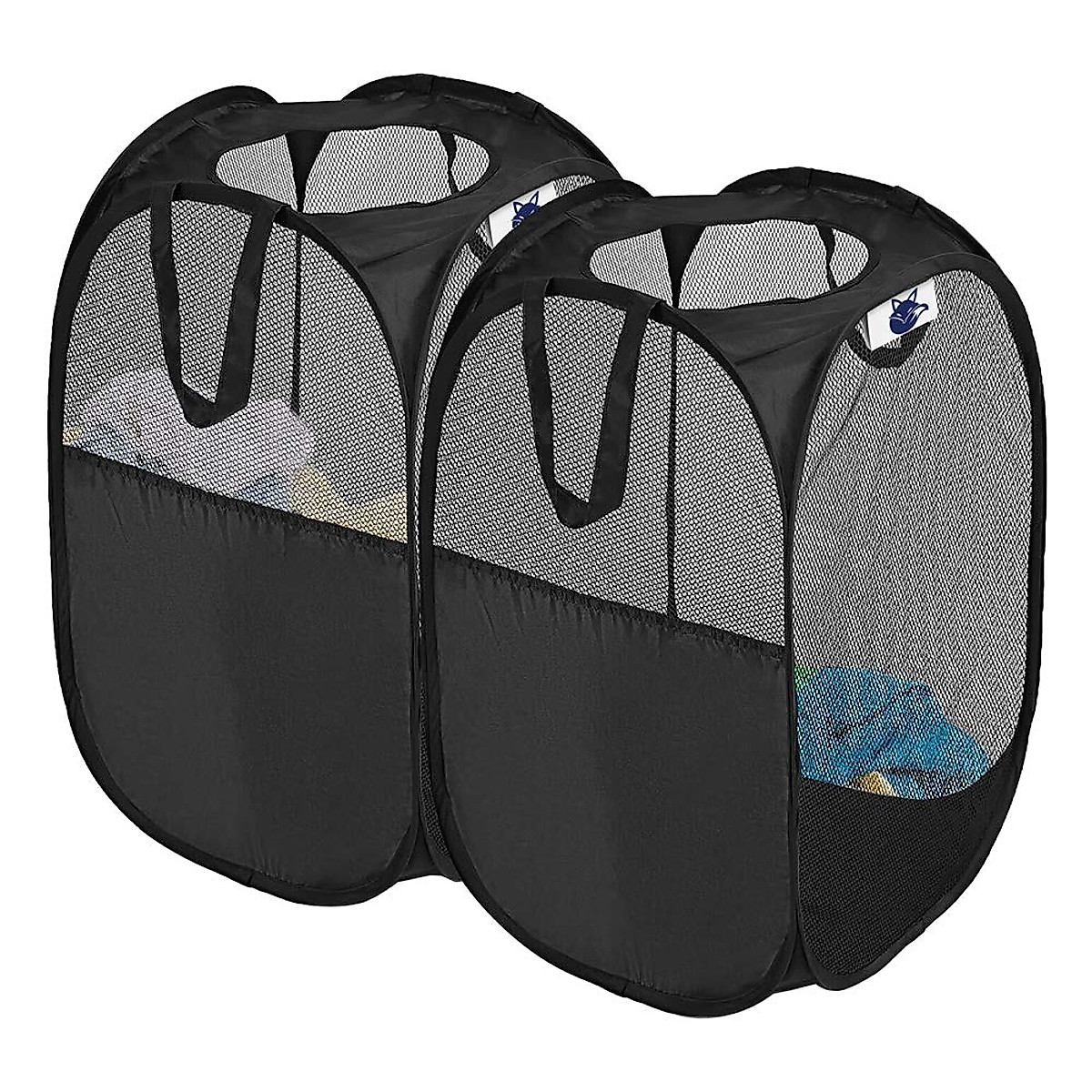 SPINFOX Pop Up Collapsible Laundry Baskets, 2 Pack Foldable Mesh Popup Laundry Hamper with Reinforced Carry Handles, Mesh Laundry Basket for Kids Room College Dorm or Travel(Black)