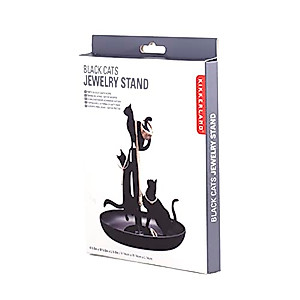 Kikkerland Black Cats Portable Handheld Compact Metal Steel Travel Organizer Jewelry Accessory Holder Storage Stand, for Bracelets, Earrings, Necklaces, Rings, Anklets