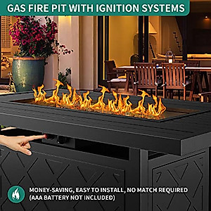 YITAHOME 43 Inch Propane Fire Pit Table, 50,000 BTU Gas Fire Pit with Ignition Systems, Iron Tabletop, Lava Rock, Lid, Rectangular Outdoor Firetable for Patio Deck Garden Backyard (Black)