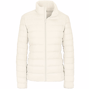 wantdo Women's Lightweight Down Jacket Warm Plus Size Puffer Coat (Beige, 2X-Large)