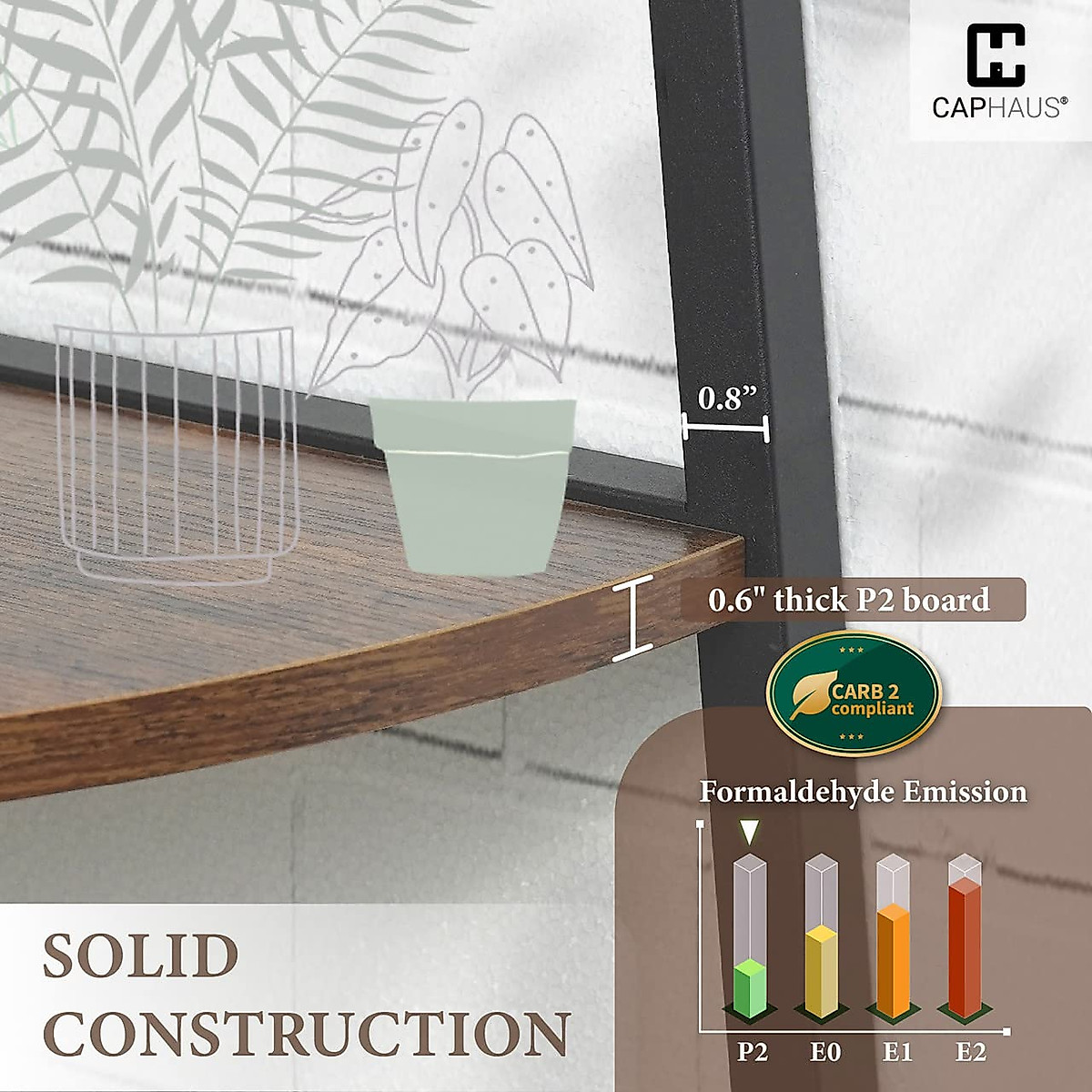 CAPHAUS Tall Corner Shelf Stand, 5-Tier Display Shelves, Ladder Corner Wood Storage Plant Bookshelf with Metal Frame, Versatile Shelving Unit Bookcase for Home Office Space, Rustic Oak