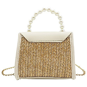 Anopo Straw Beach Tote Shoulder Bag Woven Handmade Splice Travel BOHO Bags Summer Bohemian Handbag Purse for Women Casual Holiday Travel Daily Pearl