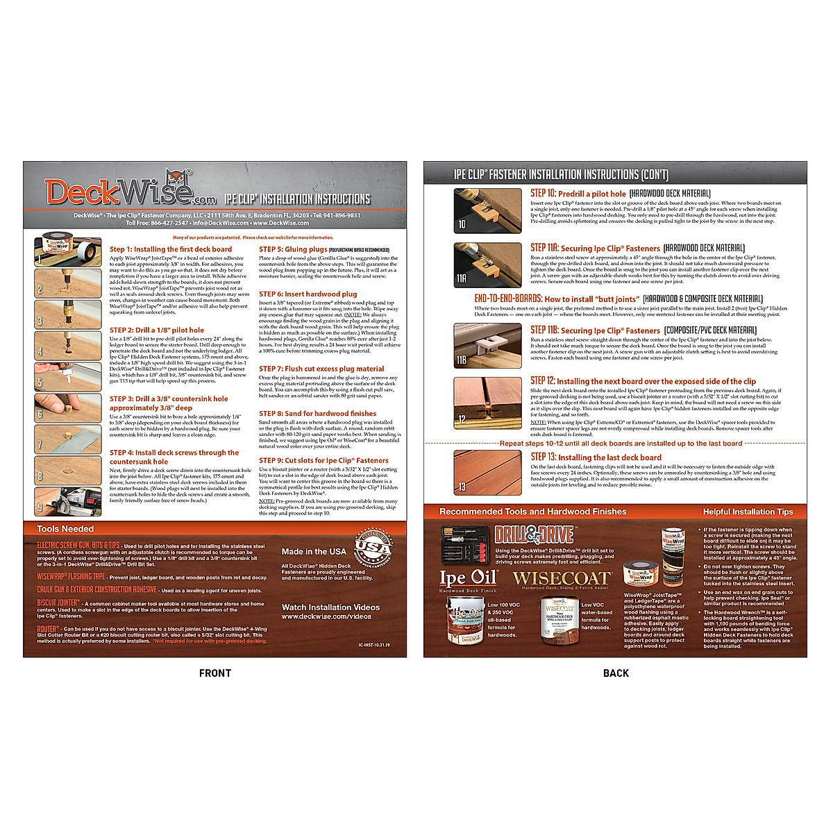 DeckWise (Brown) Ipe Clip Extreme S Hidden Deck Fasteners, 5/32" Gap, Stainless Steel Black #8x2" Trim-Head Screws for 100 Sq.Ft. of AD and KD Hardwood, Thermal or Composite Decks (175 ct. kit)