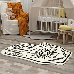 Bathroom Rug 3' X 4.3' Evil Eye Palmistry Rug Kids Rug for Bedroom Rug Aesthetic Washable Boho Area Rug for Kids Room Soft Black and White Nursery Rug Play Carpet for Playroom Dorm Living Room Decor
