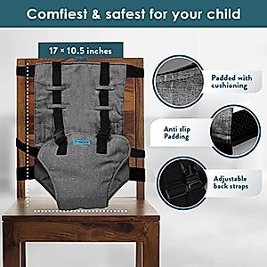 Baby Portable High Chair Booster Seat with Carry Bag by Vevoza- Cloth Harness Toddler Chair Seat with Adjustable Straps to Fit Any Chair- Machine Washable Toddler Feeding/Eating Travel Seat Accessory