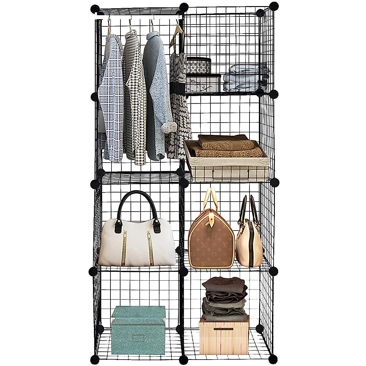 BANGTANE Wire Cube Storage Organizer, 8-Cube Grid Storage Shelves, Modular Wire Shelving Units, DIY Closet Cabinet Organizer for Home, Office, Living Room, 14” x 14”, Black (8 Cubes)
