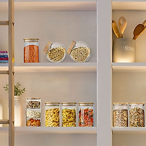 Glass Jar with Bamboo Lid, Glass Food Storage Jar with Airtight Lid, 6 pack of 26oz, Glass Food Storage Container with Bamboo Lid, Glass Pantry Jars, Glass Canisters with Lids for Kitchen Storage and Organization