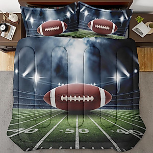 Nesphy Football Full Comforter Set, Rugby Field Football Bedding Set 3 Piece, All Season Soft Toddlers Children Adults Bedroom Bed Decoration Comforter and 2 Pillow Shams