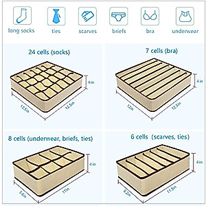 Bofoho 4 Pieces Pack Closet Dresser Drawer Divider Closet Organizer - Large Capacity Combination Bins for Socks, Panties, Ties, Belts, Bra. Washable & Foldable Non-woven Fabric Storage Boxes (white)