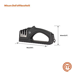 MasterChef Sharpening System (Coarse/Medium/Fine) for Steel Blade Knives & Scissors with Ergonomic Soft Touch Handle & Non Slip Base, Black