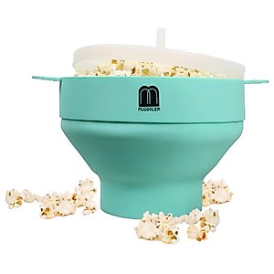 MMUGOOLER Original Microwave Popcorn Popper Silicone Popcorn Maker, Collapsible Bowl with Lid BPA Free and Dishwasher Safe, Quick & Easy(Blue)