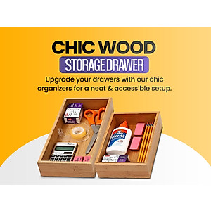 YBM HOME Bamboo Drawer Organizer Storage Box for Kitchen Drawer, Junk Drawer, Office, Bedroom, Children Room, Craft, Sewing, and Bathroom, 2 Pack 10x14x2 inch