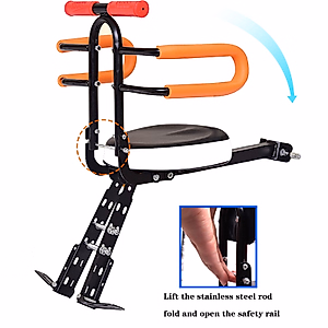 Front Mounted Child Bike Seats, Foldable Baby Kids' Bicycle Carrier with Guardrail and Pedal for Mountain Bikes, Hybrid Bikes, Fitness Bikes