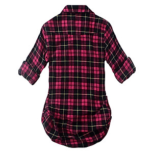 Match Womens Button Down Flannel Plaid Shirts roll up Long Sleeve Shackets Business Blouse Top (Small, Checks#8)