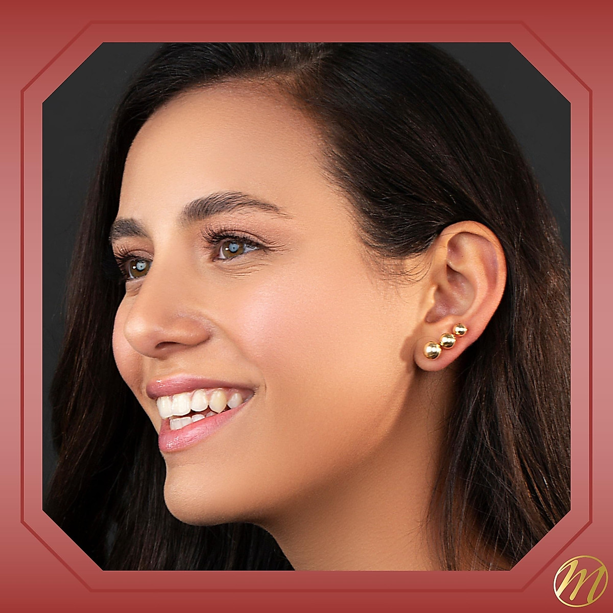 MASSETE 10k Yellow Gold Ball Stud Earrings for Women and Girls Nickel Free 7mm