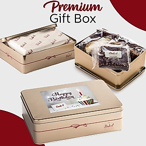 Dulcet Gift Baskets Happy Birthday Deluxe Bakery Gift Box, Includes Fresh Baked Raspberry and Old Fashioned Crumb Cake with Candles and Balloons, Ideal Present for Men Women Family Friends or Teens.