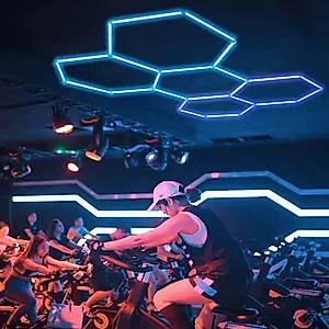 SCONPARK RGB Hexagon Garage Lights,Dimmable LED Hexagon Lights,Large Size Hex Lights for Wall/Ceiling,DIY 358 Modes,Aluminum Base,3 Pin,for Garage Gym Gaming Room Music Room Studio