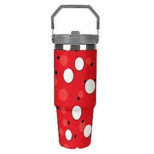 SYJTGDE Large Capacity Car Cup Red White Polka Dot Fashionable Upgrade Car Cup Advanced And Beautiful Travel Cup