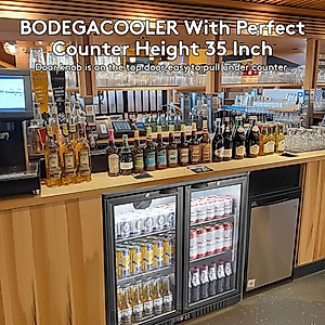BODEGACOOLER Back Bar Cooler With 2 Glass Doors,Commercial Bar Cooler Under Counter7.4Cu.Ft,Back Bar Fridge, Beverage Bar Refrigerator with LED Lighting for Display Beverage,for Beer,Soda Drinks,Wine