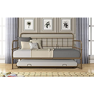 Merax Twin Daybed Sofa Bed with Upholstered Sideboard with Trundle, Metal + Bronze