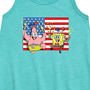 HYBRID APPAREL - Spongebob Squarepants - Patrick Sparkers Flag - Toddler & Youth Girls A-line Dress - Size 5T Turquoise
