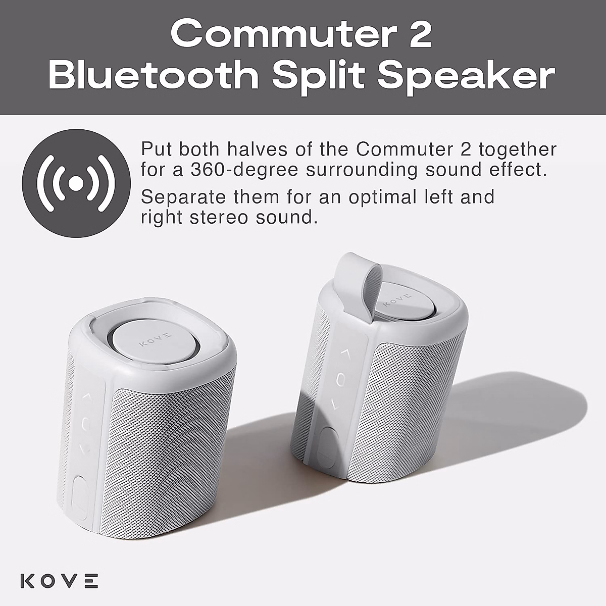 KOVE Commuter 2 Portable Speaker - Concrete Bluetooth Speakers, Wireless with HD Louder Volume, Deep Bass Subwoofer, Microphone, IPX7 Water Resistant - Perfect Boom Box for Home, Outdoor or Travel