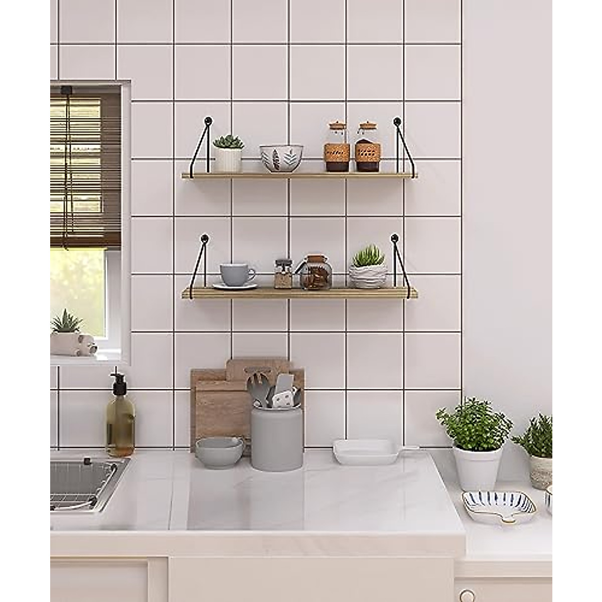 Sapowerntus Long Floating Shelves for Wall Mounted 24 Inch, Rustic Farmhouse Wood Bathroom Hanging Extended Shelf, Bedroom Living Room Kitchen Office Display, Storage Decor Set of 2, Brown