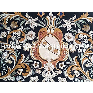 Pietra Dura Natural Black Marble 48" x 30" Inch Rectangle Dining Table Top, Italian Pattern Pietra Dura Outdoor Centre Table Top, Conference Room Table Top, Piece of Conversation, Family Heirloom