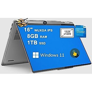 Lenovo Yoga 7i 2-in-1 Laptop 16" WUXGA IPS Touchscreen 13th Gen Intel 10-Core i5-1335U (>i7-1255U) 8GB RAM 1TB SSD Backlit Fingerprint Reader Thunderbolt Win11 Gray + HDMI Cable