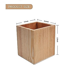 ZUFECY DIY Wooden Pen Holder Desk, Pencil Cup Makeup Brush Holder, Desktop Organizer Storage Case Stationery for School Home Office Supplies (Square)
