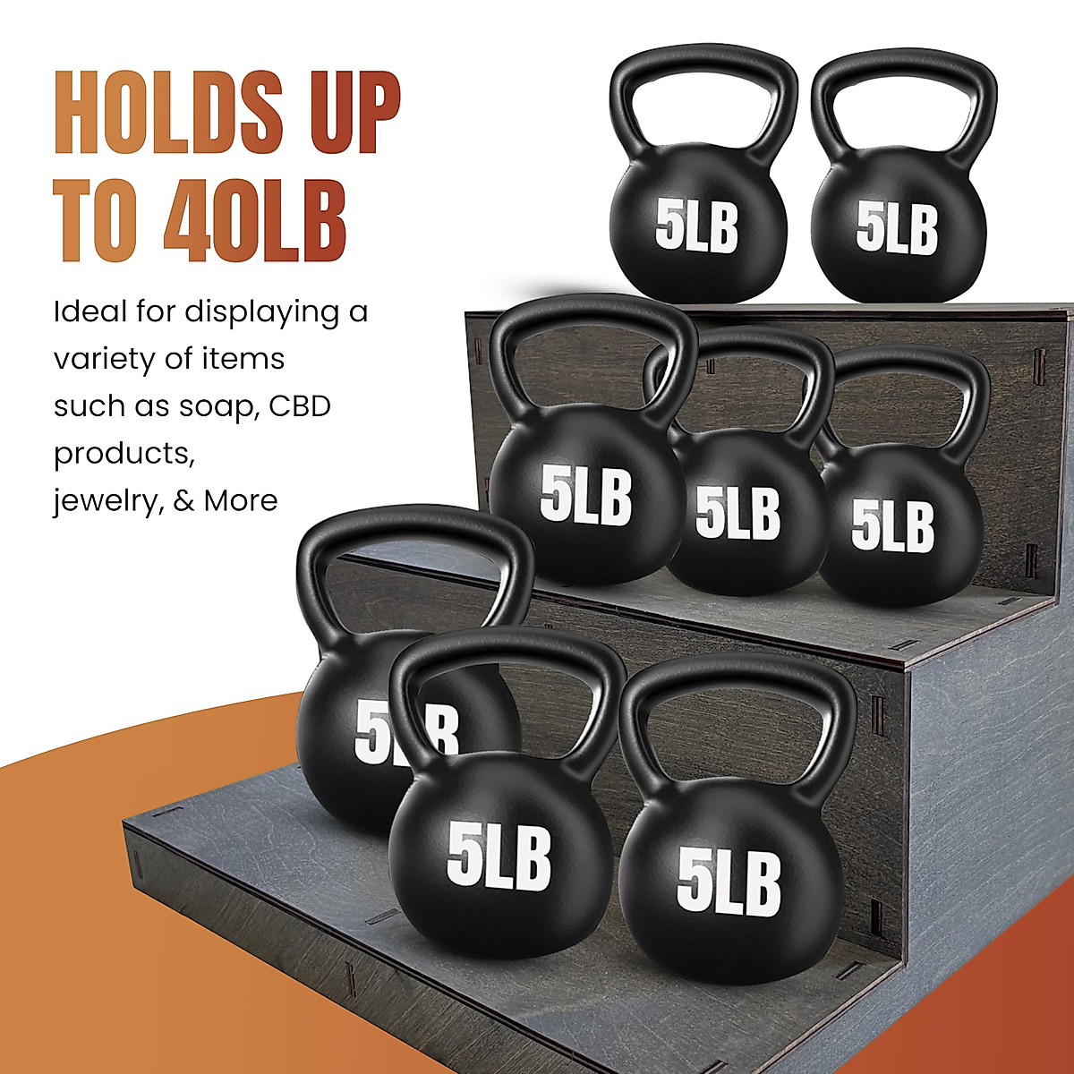 Versatile 3-Tier Wooden Portable Display Stand | Ideal for Craft Shows, Farmers Markets, and Tradeshows | Easy Assembly | Bottles, Soap, CBD, Jewelry, Cups, Tumblers, and Coasters (Black, STRAIGHT)…