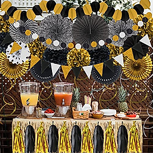 ZERODECO Party Decorations, 41 Pcs Black and Gold Papar Fans Pompoms Garlands String Tissue Paper Tassel for Graduation Congrats Grad New Years Wedding Birthday Party