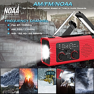 【2024 Newest】 NOAA Emergency Weather Radio, 4000mAh Weather Alert Radio Solar Charging, Hand Crank & USB Charged, AM/FM Radio with LED Flashlight, Reading Lamp, SOS Alarm, Headphone Jack for Outdoor