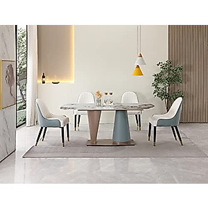 HomSof Pandora Color Sintered Stone Dining Table Set with 6 pcs Chairs, 7 Pieces, Green+White,7 Pieces