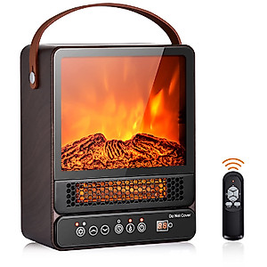 S AFSTAR 14.5" Portable Electric Fireplace, 1500W Small Fireplace Heater with 4 Flame Brightness, 12H Timer, Remote Control & Realistic 3D Flame Effect, Space Heater Fireplace for Home, Office, Indoor