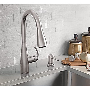 Moen 87014SRS Essie Pull-Down Sprayer Kitchen Faucet in Spot Resist Stainless with Soap Dispenser, Spot Resist Stainless