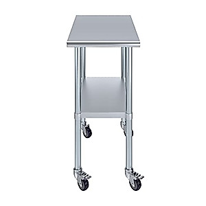 30" X 18" AmGood Stainless Steel Work Table with Wheels | Metal Mobile Table | Food Prep