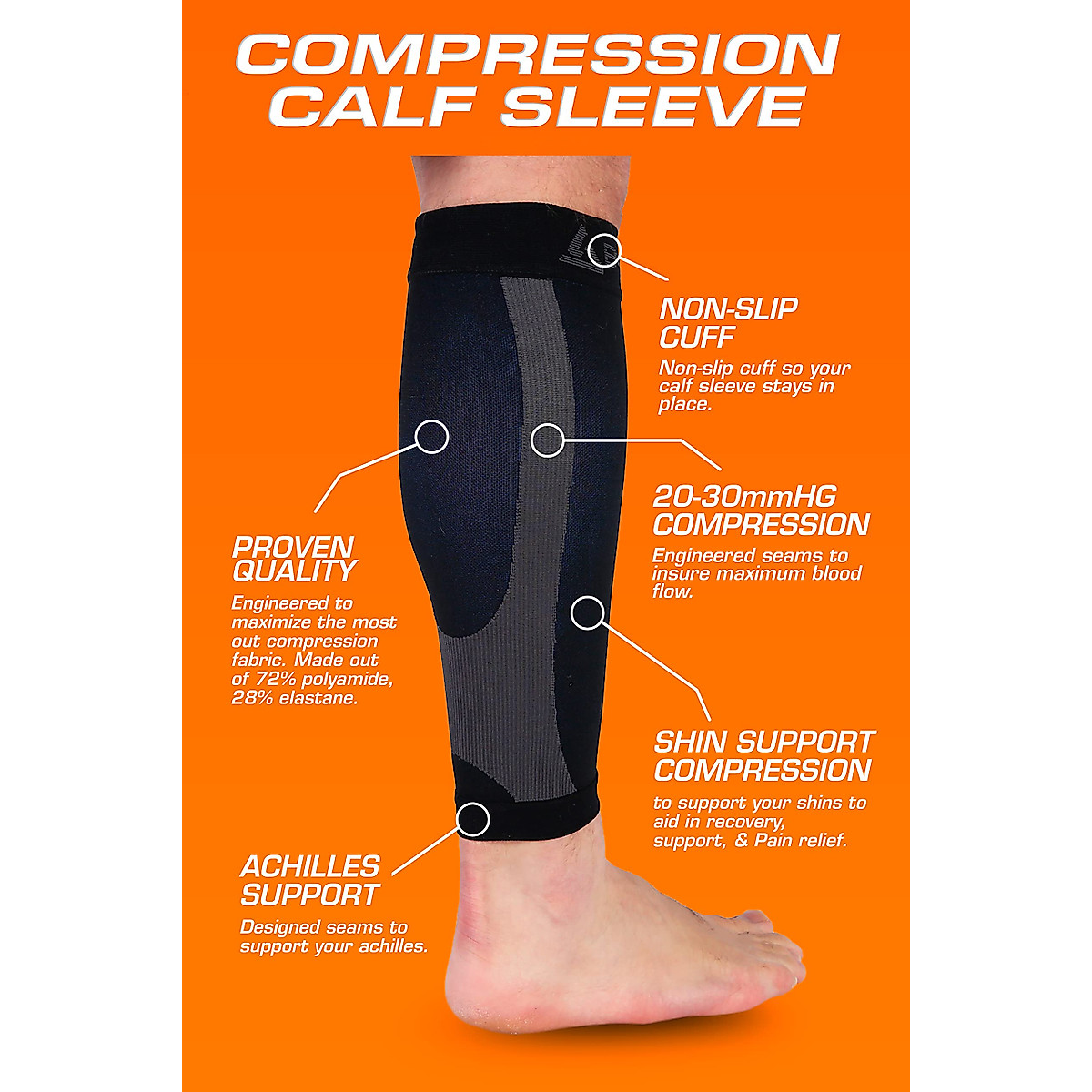 Calf Shin Splint Compression Sleeve Medical Graded 20-30mmHg | Shin Splint Relief, Swelling Reduction, Blood Circulation