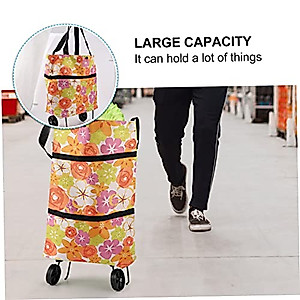 Ciieeo Shopping Bag Foldable Tote Bag Trolly Cart with Wheels Foldable Cart Folding Trolley Cart Shopping Bag with Wheels Trolley Shopping Bags Grocery Tote Folding Shopping Cart Bag Tram