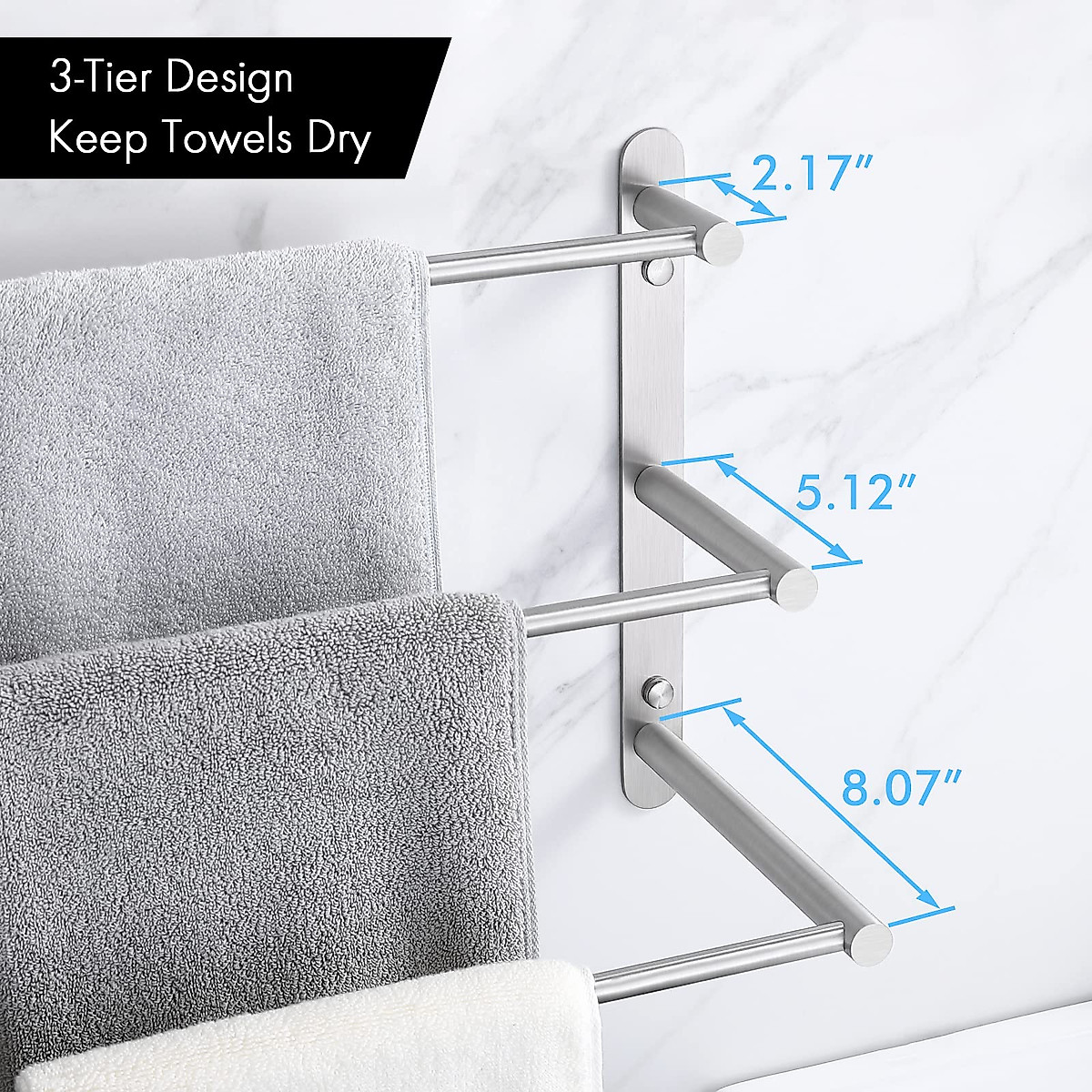 KES Bath Towel Bar 30 Inch 3-Tier Bathroom Towel Rack Wall Mount SUS304 Stainless Steel Brushed Finish, BTH202S75-2