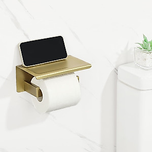 Alise Toilet Paper Holder,Bathroom Tissue Holder with Shelf,SUS304 Stainless Steel Toilet Paper Roll Holder Storage Dispenser,Self Adhesive or Wall Mount Drilling Paper Rack, Gold GYT5000-G