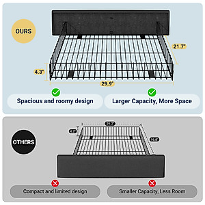 Allewie Upholstered Queen Size Platform Bed Frame with 4 Storage Drawers and Headboard, Diamond Stitched Button Tufted Mattress Foundation with Wooden Slats Support, No Box Spring Needed, Dark Grey