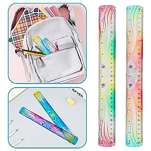 Grevosea 2 Pieces Rulers for Kids, Flexible Ruler Plastic Ruler 12 Inch Ruler with Centimeters and Inches Soft Bendable Ruler Shatterproof Straight Edge Ruler for School Classroom Office (Yellow)