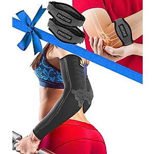 Sparthos Arm Compression Sleeves [Midnight Black - X-Small] x Tennis Elbow Brace [Pack of 2]